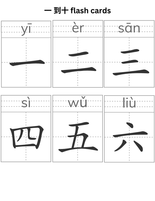 Chinese: Number 1 to 10 Flash Cards