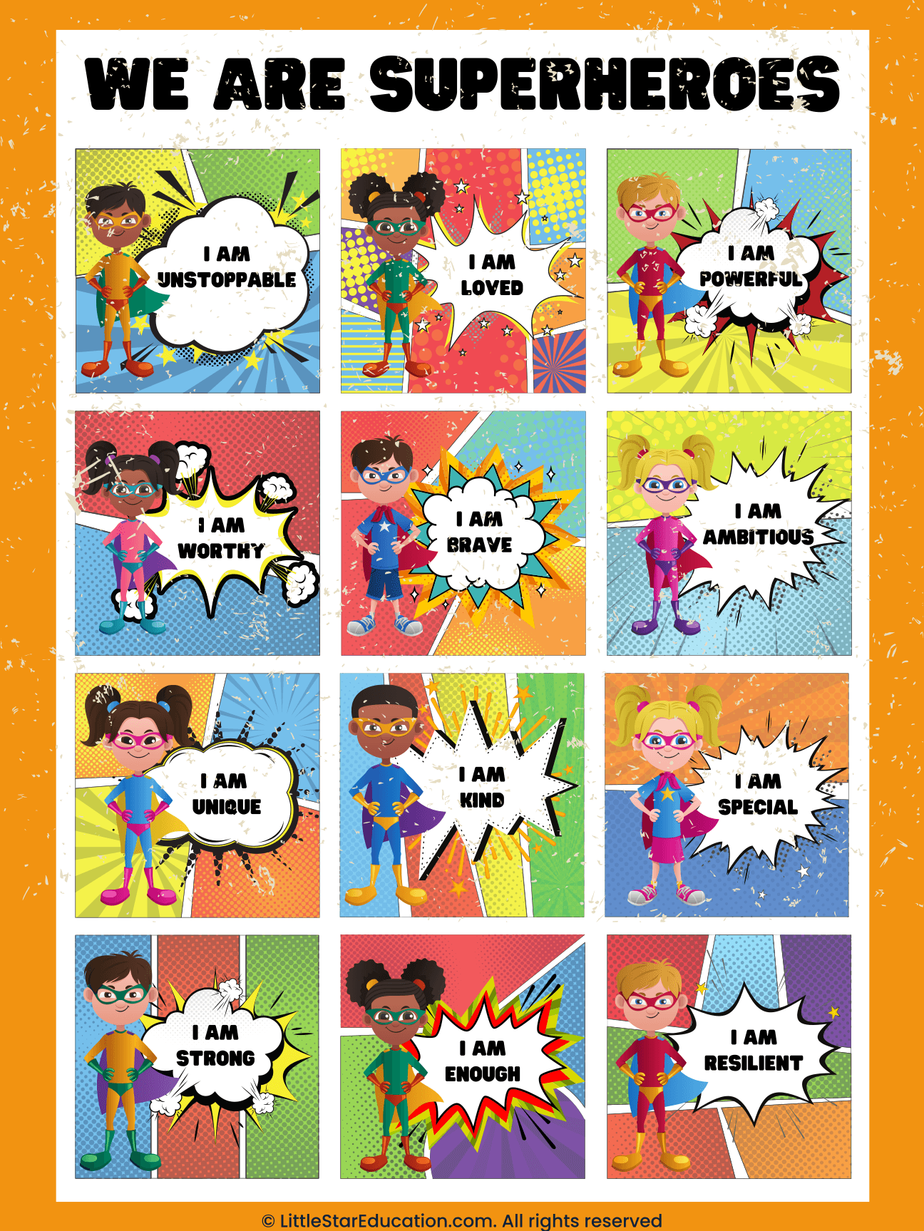 Superhero Positive Affirmations Poster