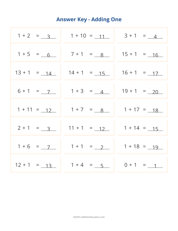 Adding 1 Worksheet
