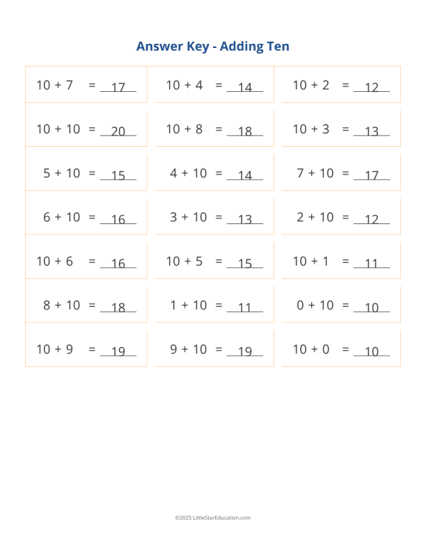 Adding 10 Worksheet