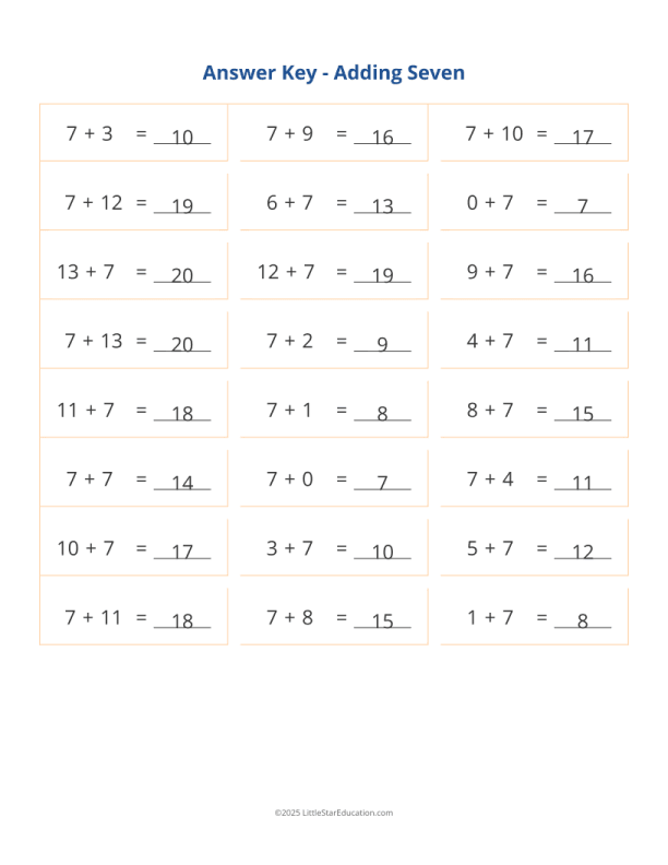 Adding 7 Worksheet