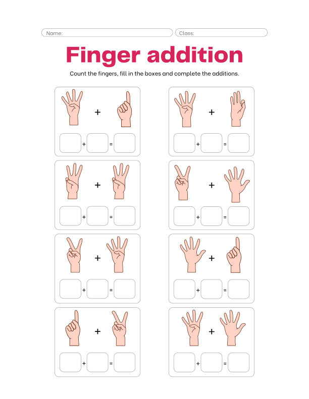 Addition: Finger Addition 1 to 10