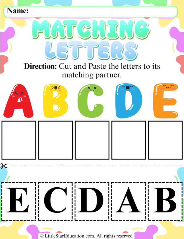 Cut and Paste Letter Match – A to E Activity