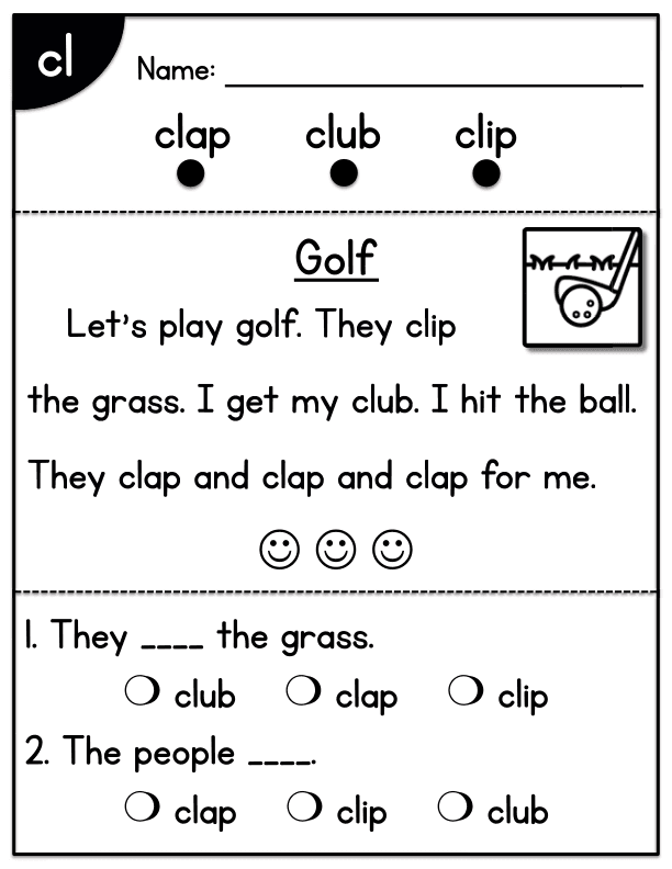 CVC Blend Worksheet: 'cl' Beginning