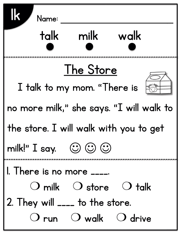 CVC Blend Worksheet: 'lk' Ending