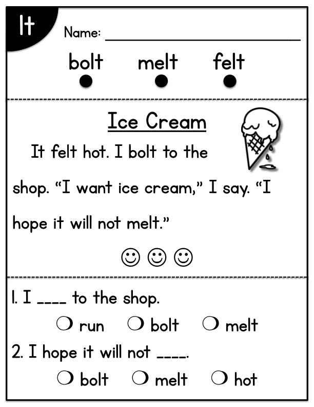 CVC Blend Worksheet: 'lt' Ending