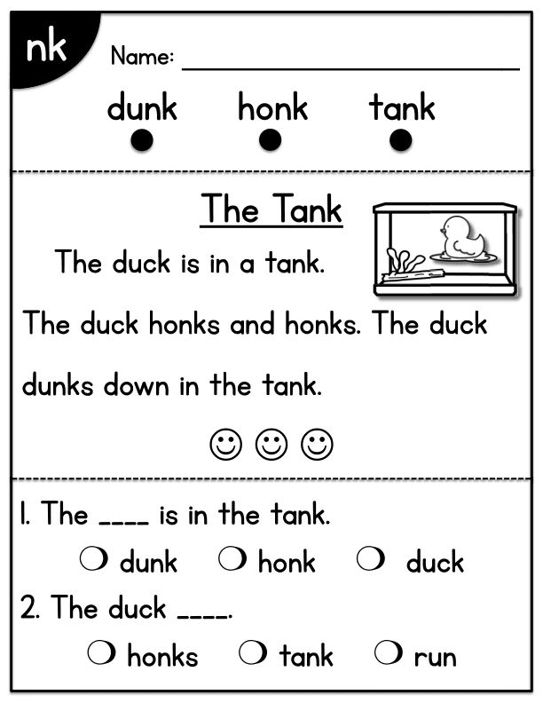 CVC Blend Worksheet: 'nk' Ending