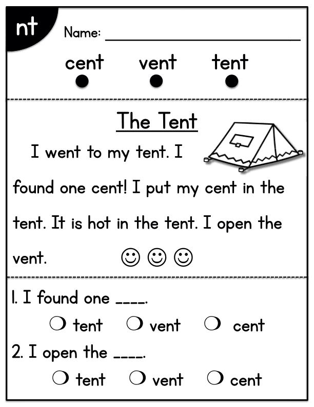 CVC Blend Worksheet: 'nt' Ending