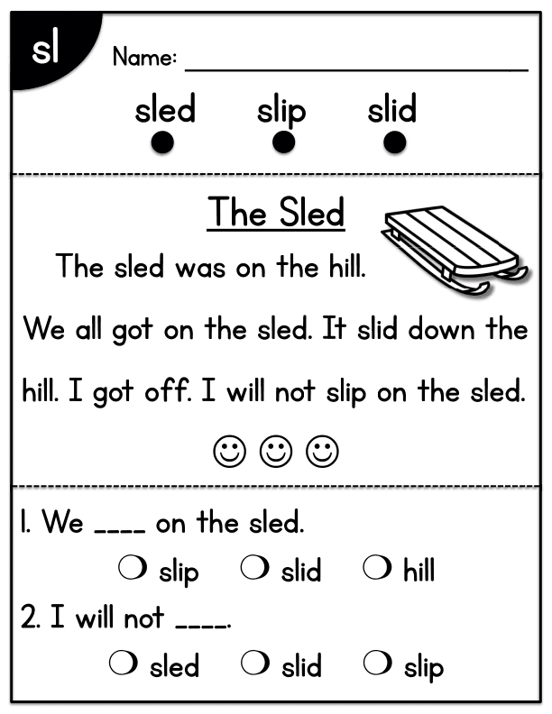 CVC Blend Worksheet: 'sl' Beginning