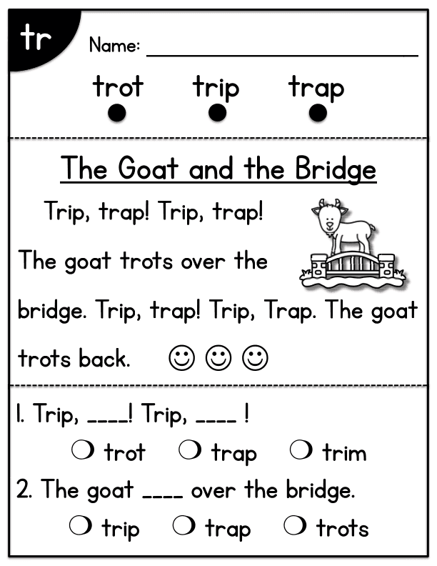 CVC Blend Worksheet: 'tr' Beginning