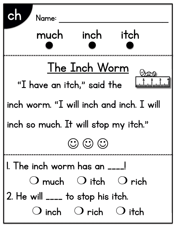 CVC Digraph Worksheet: 'ch' at End