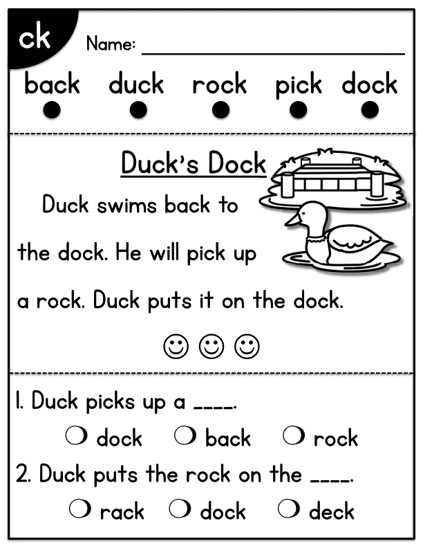 CVC Digraph Worksheet: 'ck' at End