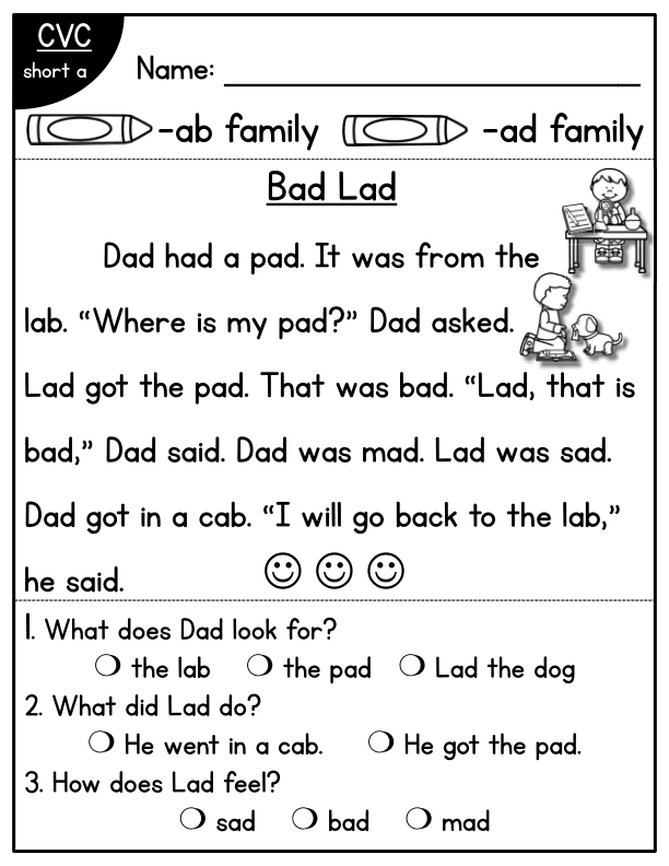 CVC Fluency Worksheet: 'ab' & 'ad' Family