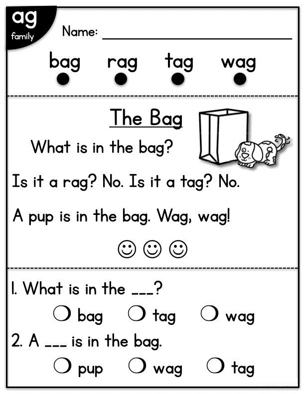 CVC Fluency Worksheet: 'ag' Family