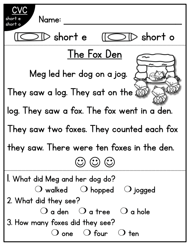 CVC Fluency Worksheet: 'e' & 'o' Families