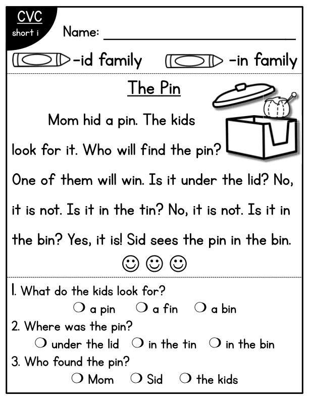 CVC Fluency Worksheet: 'id' & 'in' Family