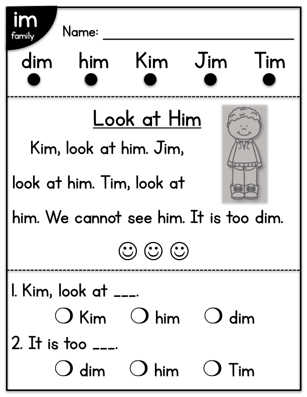 CVC Fluency Worksheet: 'im' Family