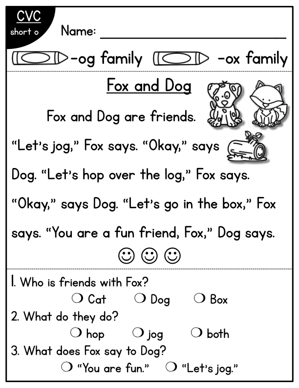CVC Fluency Worksheet: 'og' & 'ox' Family
