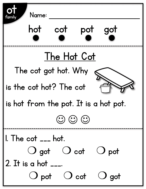 CVC Fluency Worksheet: 'ot' Family