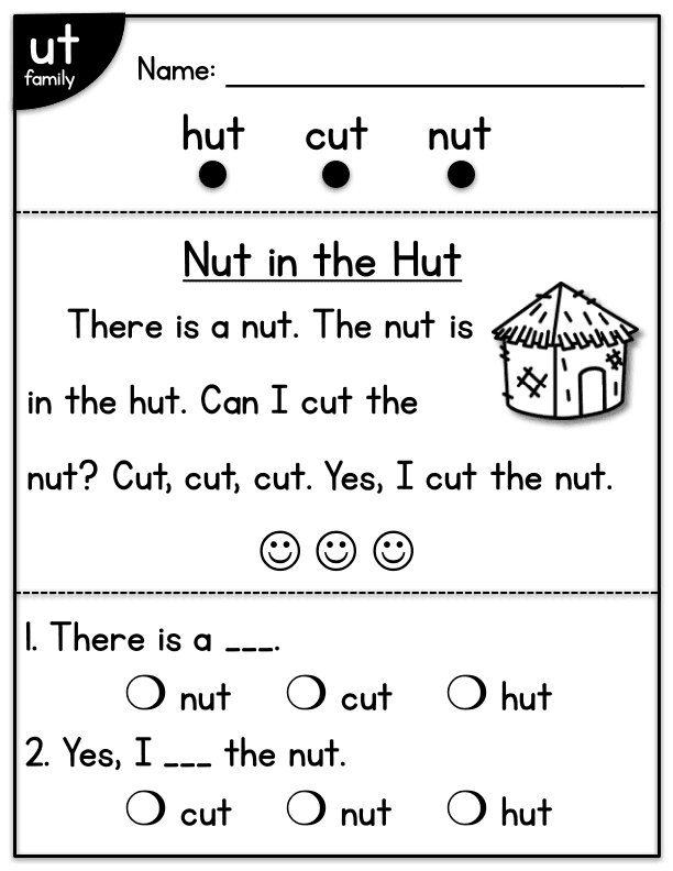 CVC Fluency Worksheet: 'ut' Family