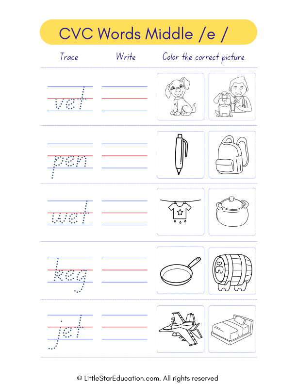 Cvc Middle E Writing Activity Worksheet