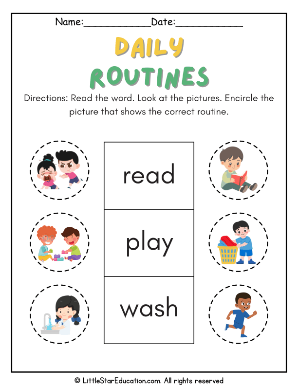 Daily Routines Word and Picture Match