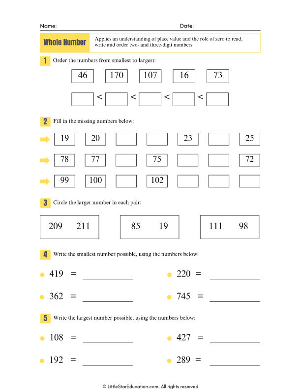 Grade 1 Maths Place Value Worksheet