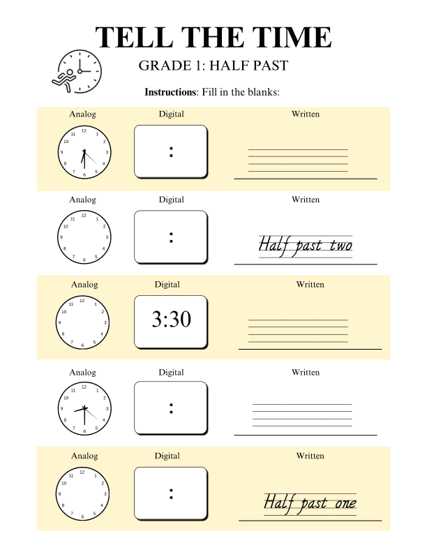 Grade 1 Time Worksheet
