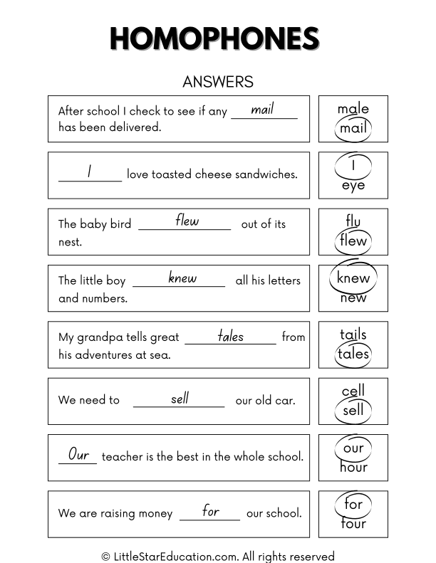 Grade 2 Homophones Worksheet