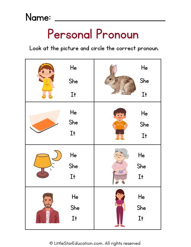 He She It Personal Pronoun Worksheet