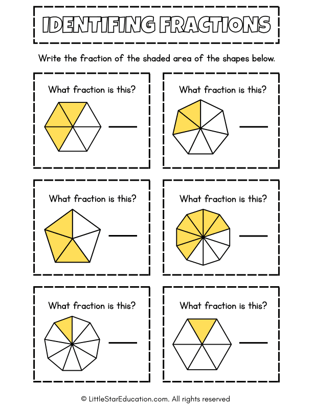 Identifying Fractions Math Worksheet