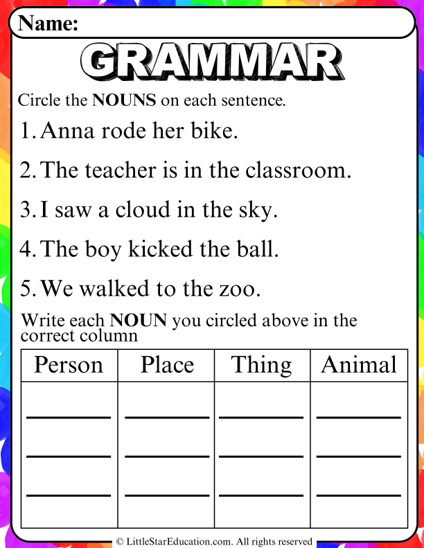 Noun Identification and Sorting Practice