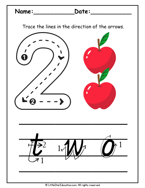 Number 2 Tracing and Recognition Practice