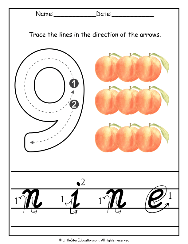 Number 9 Tracing and Recognition