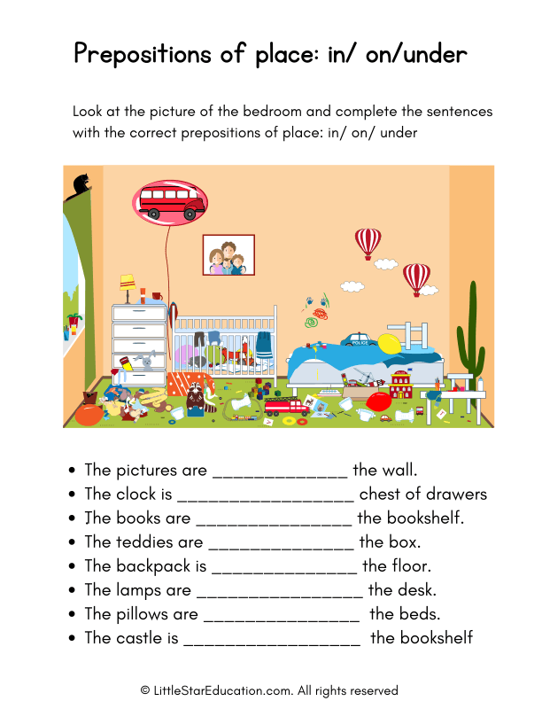 Prepositions of Place in on Under Worksheet