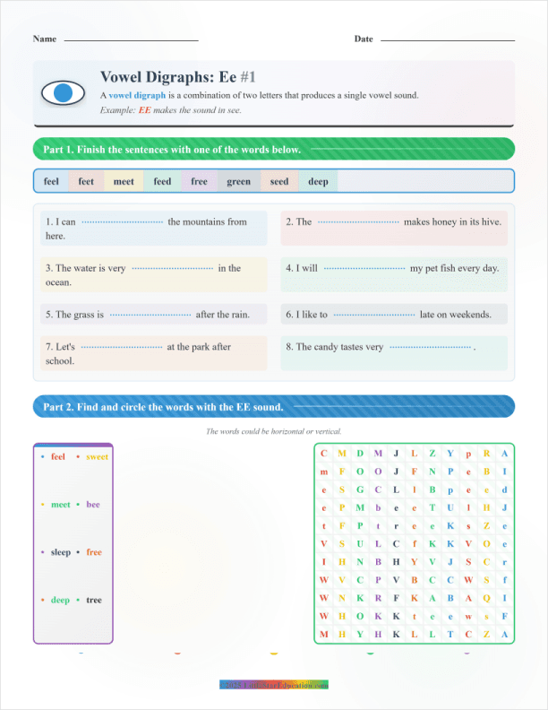 Vowel Digraph Ee Phonics Reading Worksheet
